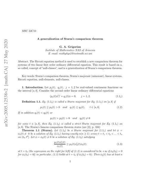 Pdf A Generalization Of Sturms Comparison Theorem