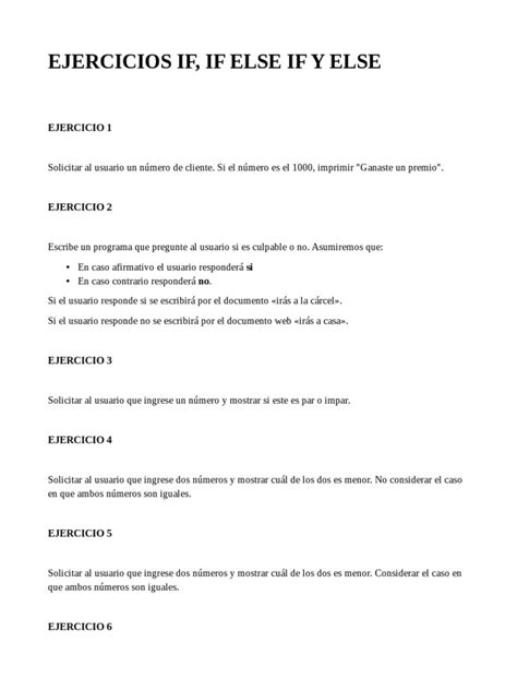 Ejercicios De Condicionales En Programación Pdf