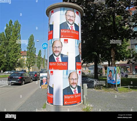 Wall Of Campaign Posters Of Spd Leader Martin Schulz In Munich Photo