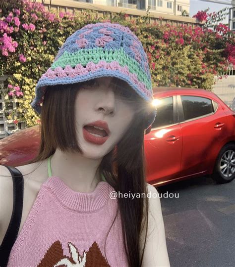 마이초이 당일발송 여름 플라워 니트 버킷햇 벙거지 모자 키치 빈티지 뜨개 크로셰 아메카지