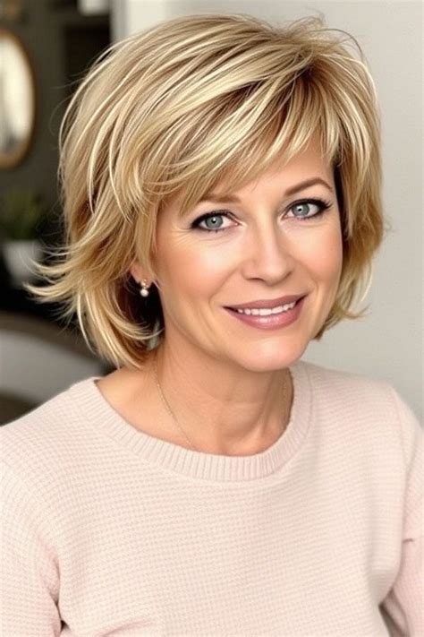 Chic Blonde Layers With Fringe Layered Bob Haircuts For Women Over 50