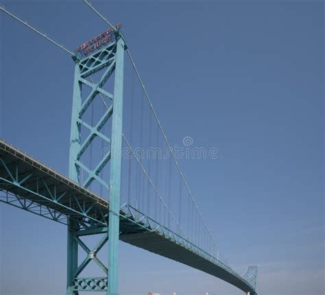Massive Ambassador Bridge Dominates The Detroit River Landscape Stock