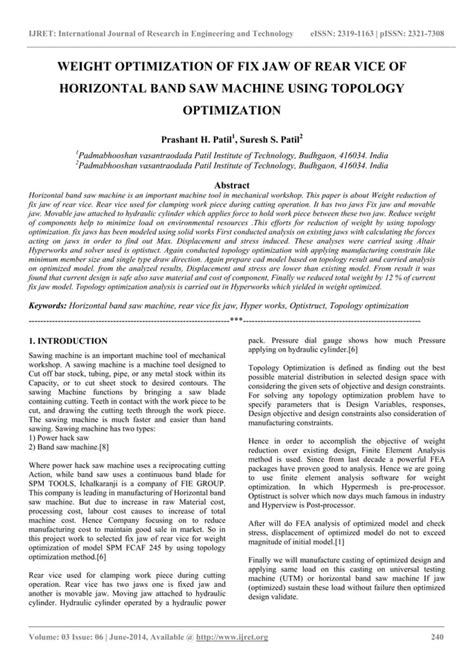 Weight Optimization Of Fix Jaw Of Rear Vice Of Horizontal Band Saw Machine Using Topology