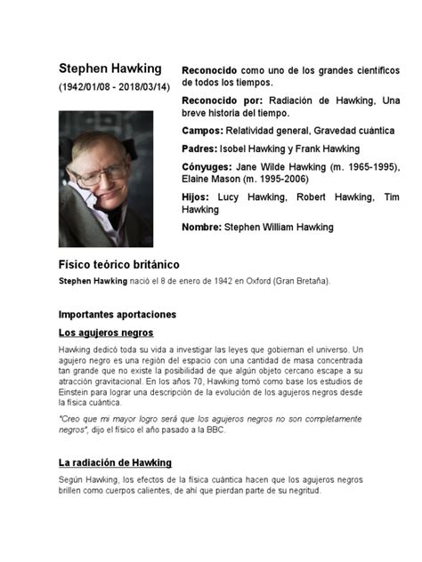 Biografia De Stephen Hawking Pdf