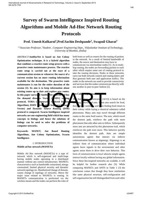 Pdf Survey Of Swarm Intelligence Inspired Routing Algorithms