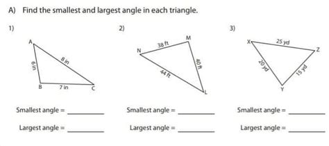 Solved A Find The Smallest And Largest Angle In Each Triangle 1 2