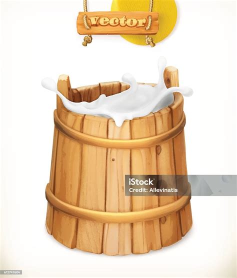 나무 양동이 우유 천연 유제품 3d 벡터 아이콘 0명에 대한 스톡 벡터 아트 및 기타 이미지 0명 3차원 형태 가득 찬 Istock