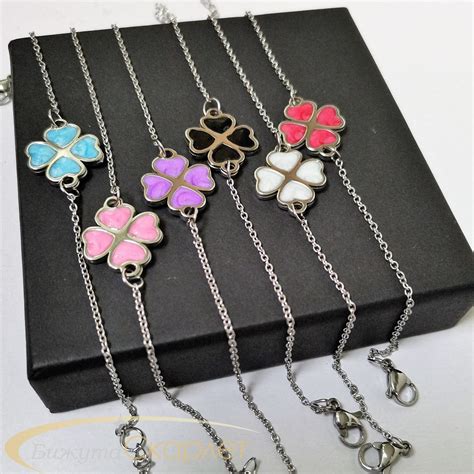 Късметлийска гривна за глезен или ръка от неръждаема стомана с цветна четирилистна детелина 6