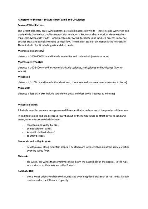 1304nsc Lecture Notes Atmospheric Science Lecture Three Wind And Circulation Scales Of Wind
