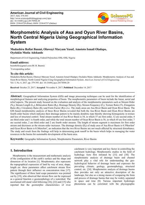 Pdf Morphometric Analysis Of Asa And Oyun River Basins North Central