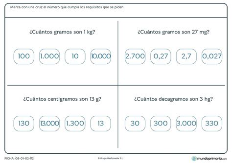 Ficha De Equivalencia De Gramos Para Primaria Mundo Primaria