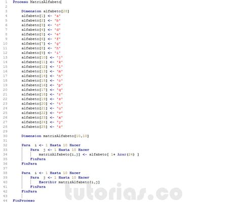 Arreglos Pseint Matriz Alfabeto