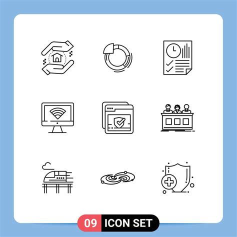 Group Of 9 Modern Outlines Set For Mark Signal Document Wifi Computer Editable Vector Design