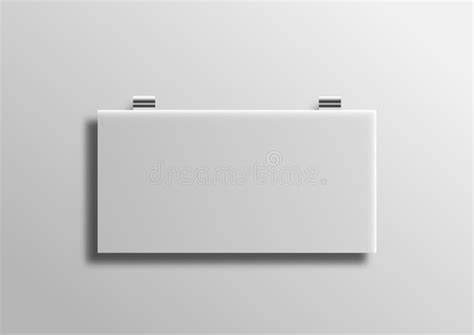 Blank Rectangle Sign Hanging On A White Wall With Metal Hooks And