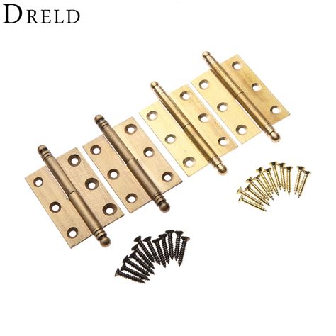 Dreld 2pcs Antique Brass Jewelry Boxes Decorative Hinges Mini Cabinet Drawer Door Butt Hinges