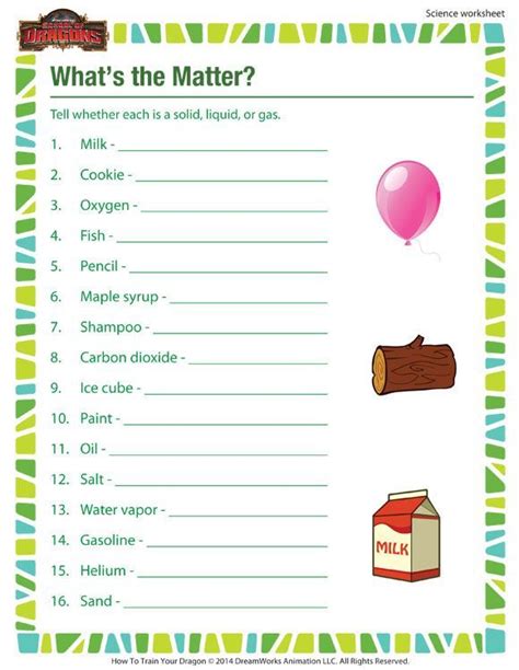 Third Grade Science Worksheets Matter
