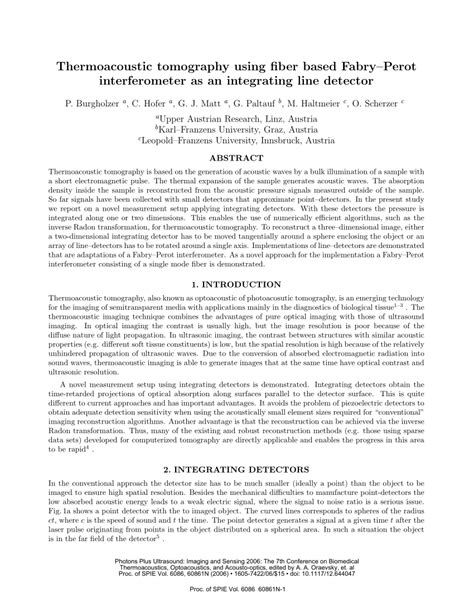 Pdf Thermoacoustic Tomography Using Fiber Based Fabry Perot Interferometer As An Integrating