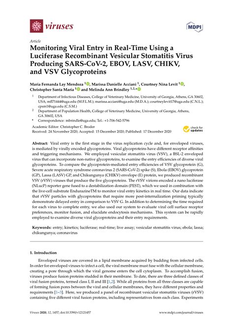 Pdf Monitoring Viral Entry In Real Time Using A Luciferase Recombinant Vesicular Stomatitis