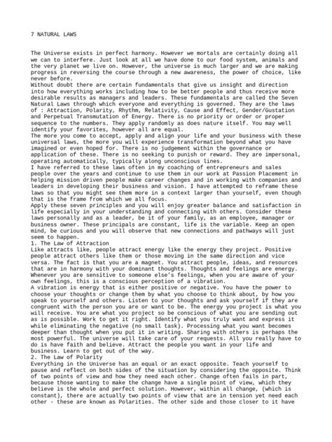 7 Natural Laws Pdf Thought Feeling