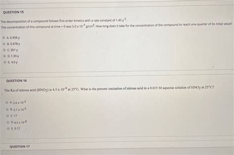 Solved Question 15 The Decomposition Of A Compound Follows