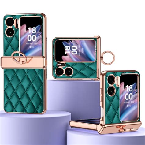 สำหรับ Oppo Find N2 Flip Rhombus Pattern เคสโทรศัพท์แม่เหล็กหนังธรรมดา