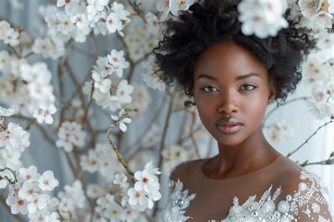 Beautiful Bride Young Black Girl In A White Wedding Dress Wife Woman