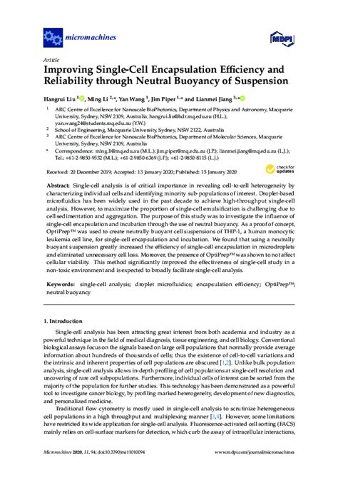 Pdf Improving Single Cell Encapsulation Efficiency And Reliability