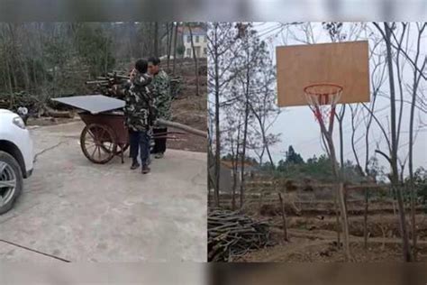 爷爷砍自家树给回家过年孙子做篮球架：想让孩子少玩手机