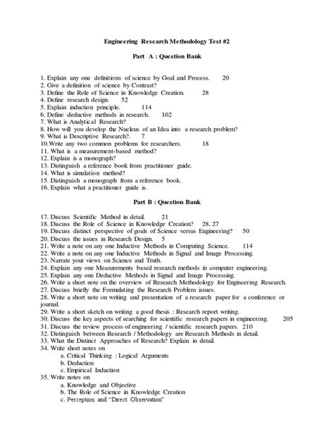 Engineering Research Methodology Test 2 Part A Question Bank Pdf
