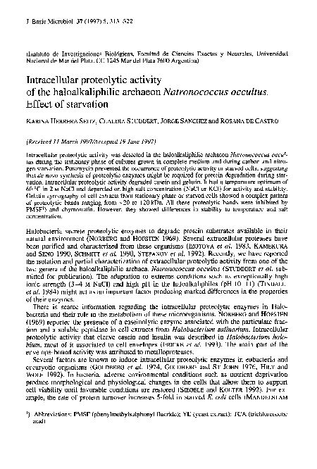 Pdf Intracellular Proteolytic Activity Of The Haloalkaliphilic Archaeonnatronococcus Occultus