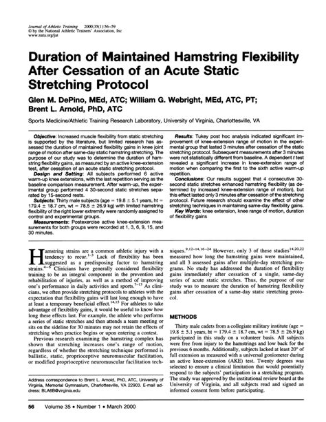 Pdf Duration Of Maintained Hamstring Flexibility After Cessation Of An Acute Static Stretching
