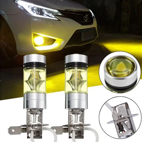 H3 Led 안개등 4300k 노란색 100w 2828 자동차 안개등 전구 Drl 2400lm 고휘도 자동 램프 도매 2