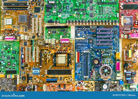 Set Of Colorful Computer Motherboards Of Different Manufacturers Disassembled Pc Components
