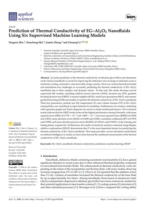 Pdf Prediction Of Thermal Conductivity Of Eg Al2o3 Nanofluids Using Six Supervised Machine