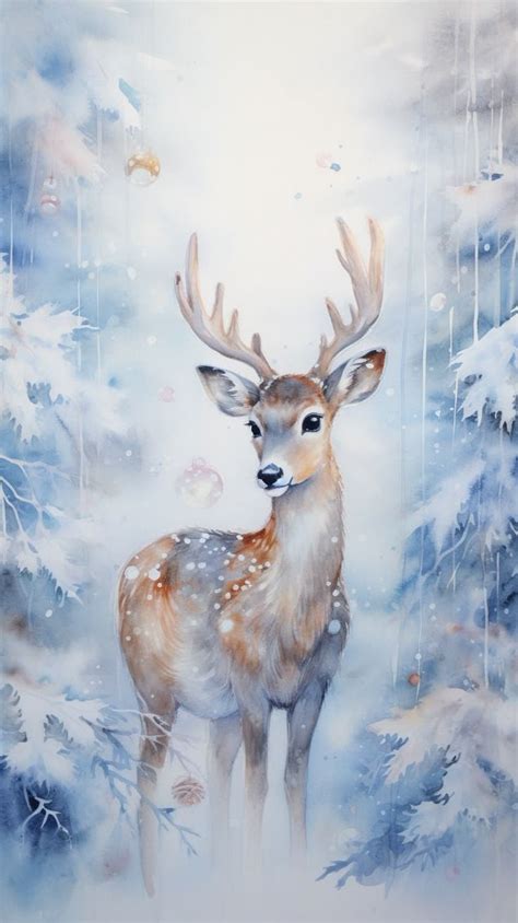 Открытка Олень в заснеженном лесу Олень искусство Олень картины Картины