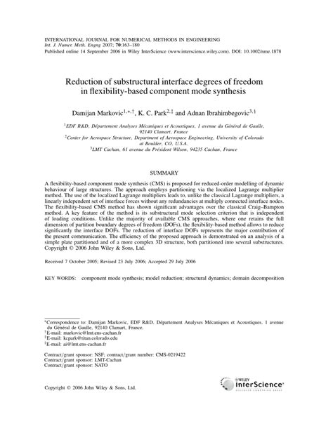 Pdf Reduction Of Substructural Interface Degrees Of Freedom In Flexibility‐based Component