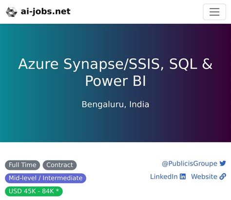 Hiring Azure Synapsessis Sql And Power Bi In Bengaluru India Raimljobs
