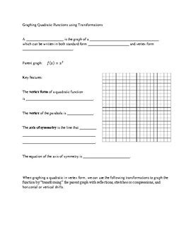 Guided Notes Graphing Quadratics From Vertex Form TPT