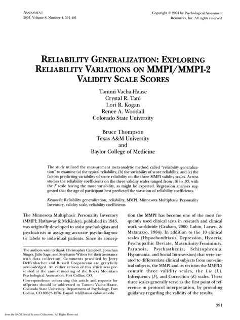 Pdf Reliability Generalization Exploring Reliability Variations On