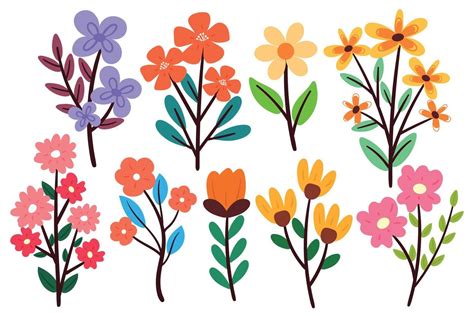 Conjunto De Pegatinas De Flores De Dibujos Animados De Dibujo A Mano