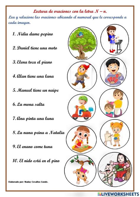 Ejercicio De Lectura De Oraciones Con La Letra N N Letra N