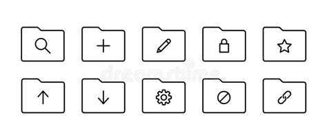 Folder Data Vector Icon Set Outline Document Directory Symbol Stock Vector Illustration Of
