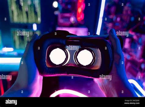 Eyes Perspective Of Person Hands Holding 3d 360 Virtual Reality Headset