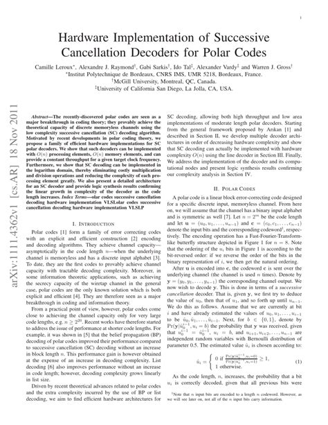 pdf hardware implementation of successive cancellation decoders for