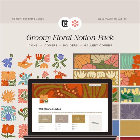 Notion Icon Aesthetic Girly Planner Notion Floral Icon And Cover Colorful Retro Notion Cover Set