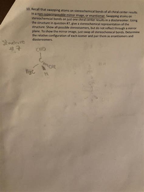 Solved 10 Recall That Swapping Atoms On Stereochemical
