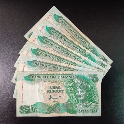 Old Rm5 Ringgit Malaysia Duit Lama Siri 6 Dan 7 Jaafar Hussein Ahmad