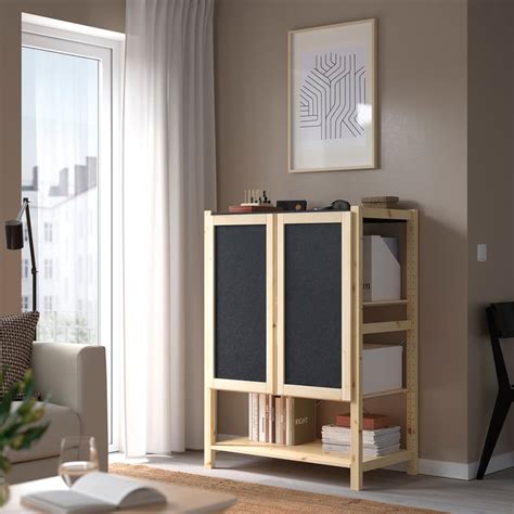 Ivar Shelving Unit With Doors Pinefelt Felt 89x50x124 Cm Ikea Uk