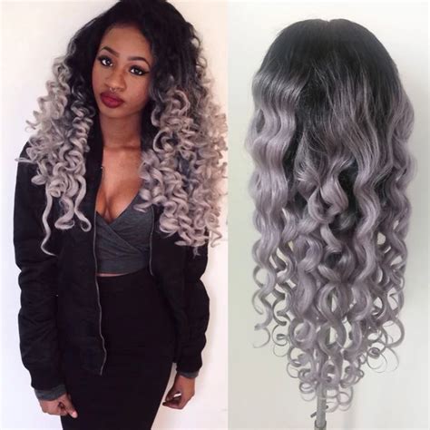 Brazilian Ombre Grey Full Lace Human Hair Wigs Wavy Silver Gray Glueless Front Lace Wigs Gray