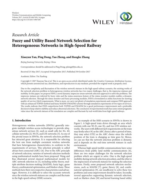 Pdf Fuzzy And Utility Based Network Selection For Heterogeneous Networks In High Speed Railway